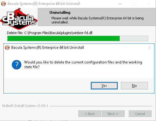 Windows: Uninstall Bacula Enterprise Packages